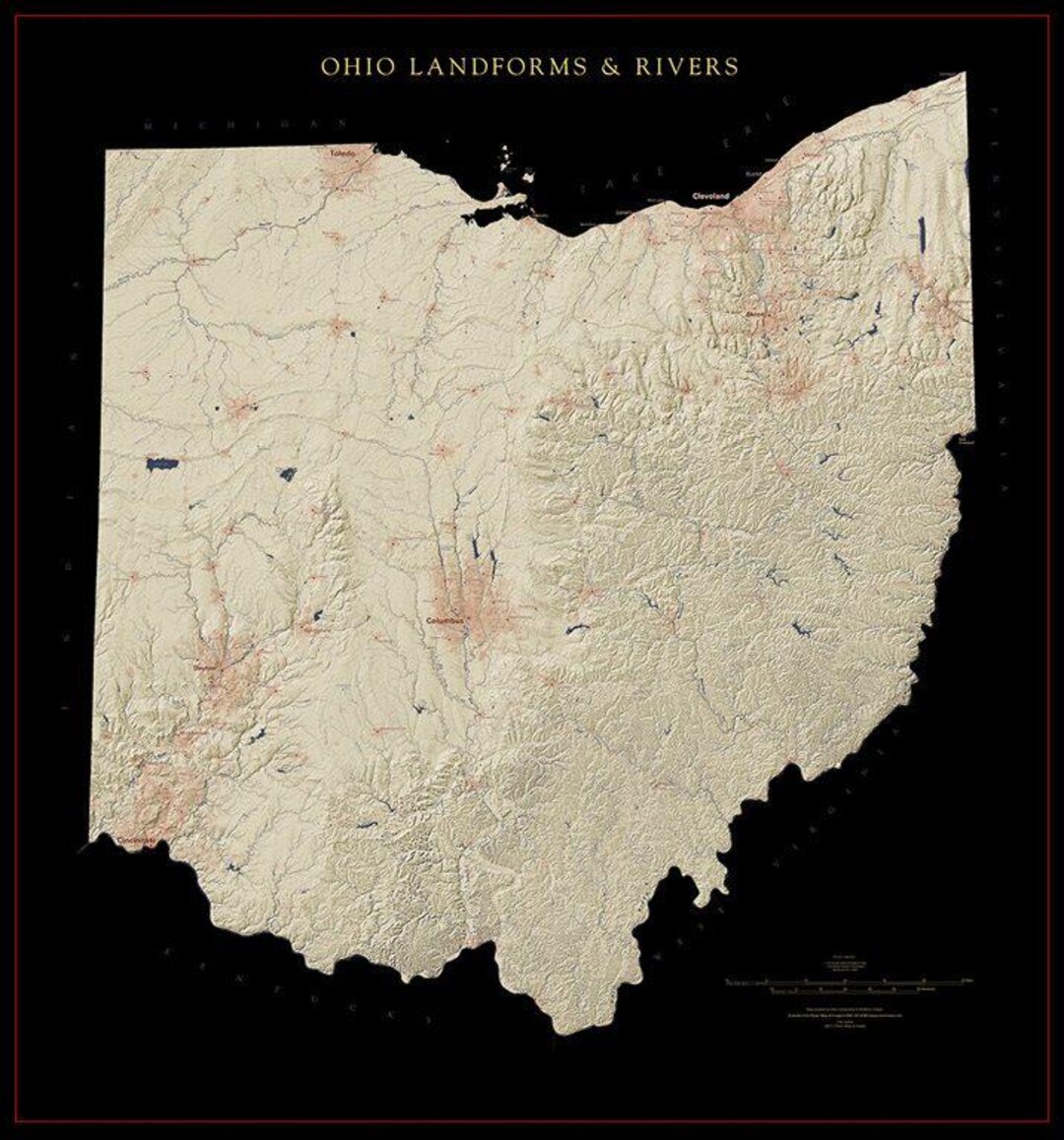 Ohio Landforms and Rivers Fine Art Print Map - Etsy