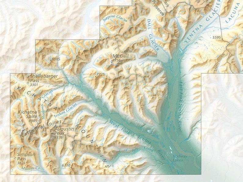 Denali National Park & Preserve - Elevation Map - Etsy
