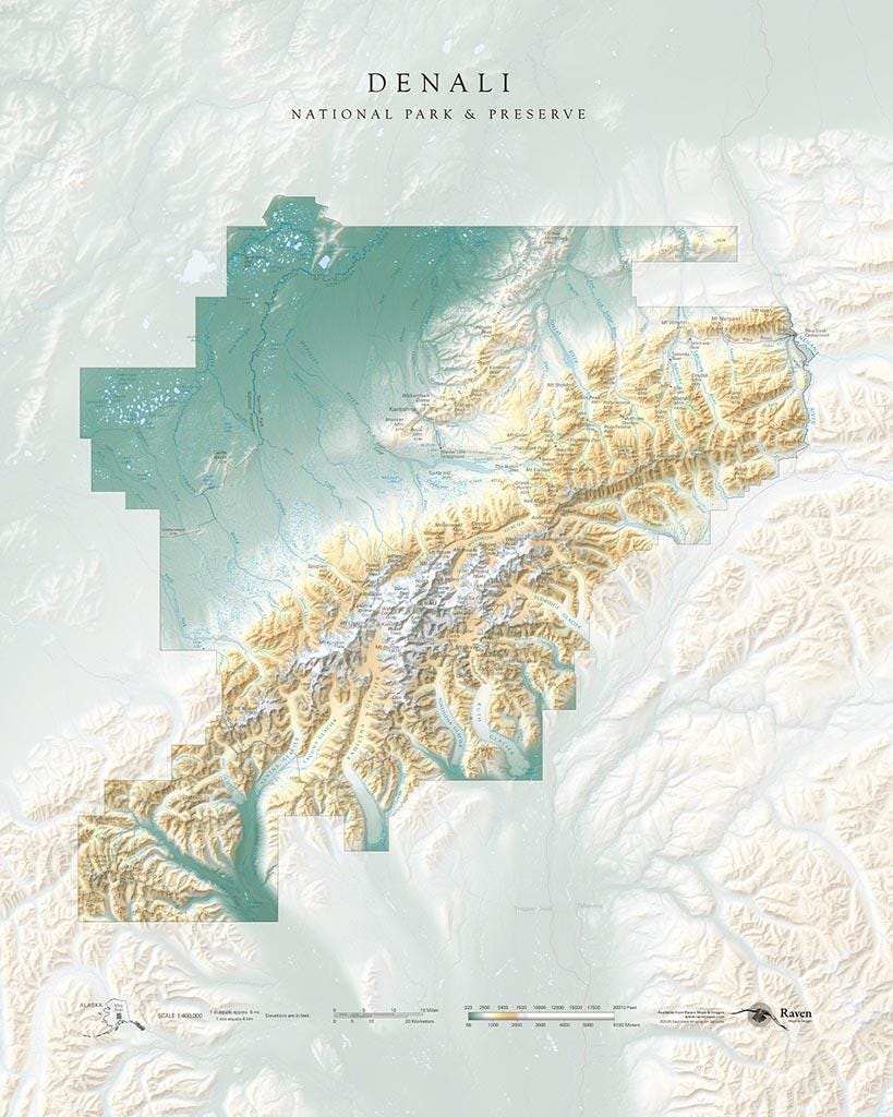 Denali National Park & Preserve - Elevation Map - Etsy