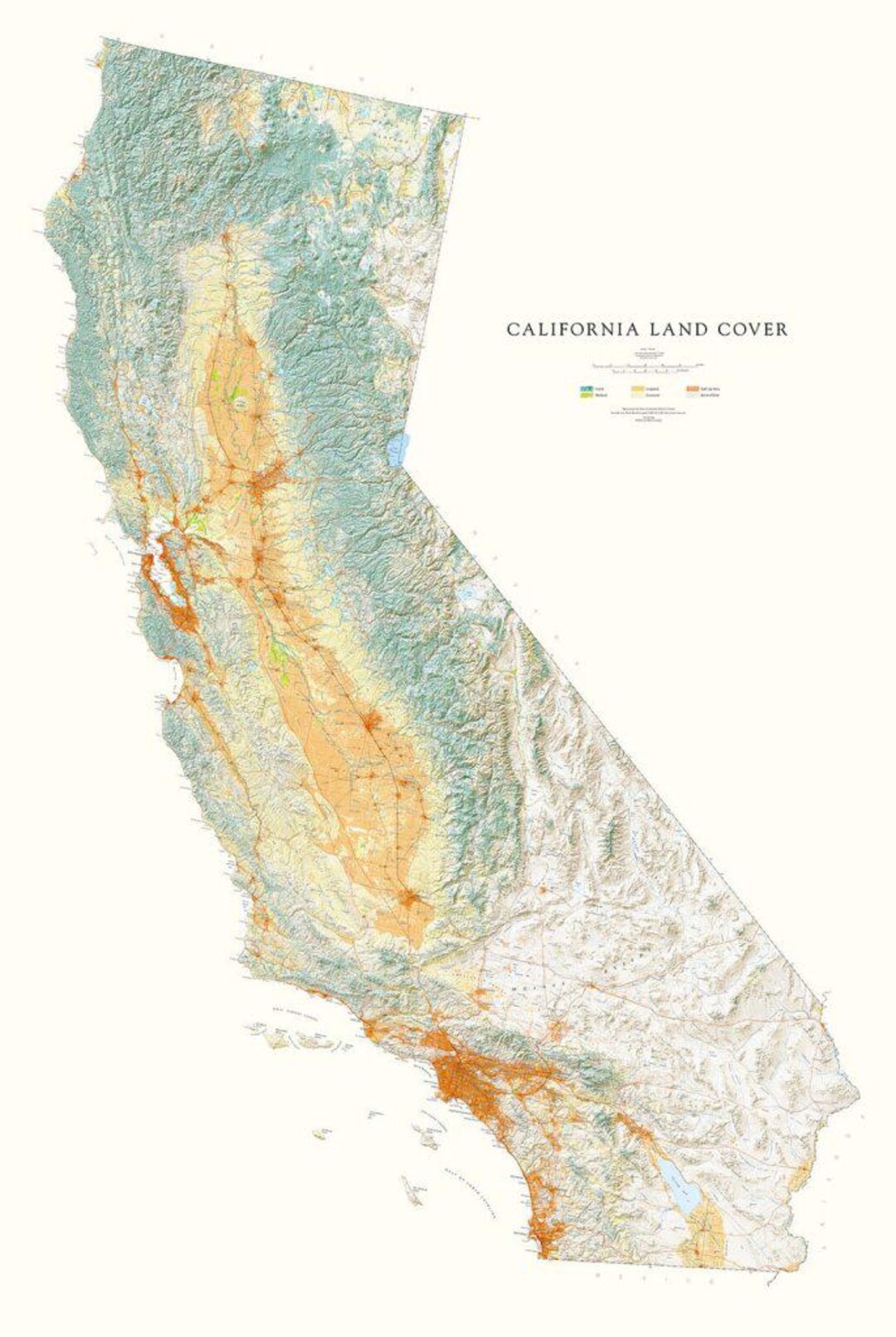 California Land Cover Fine Art Print Map - Etsy