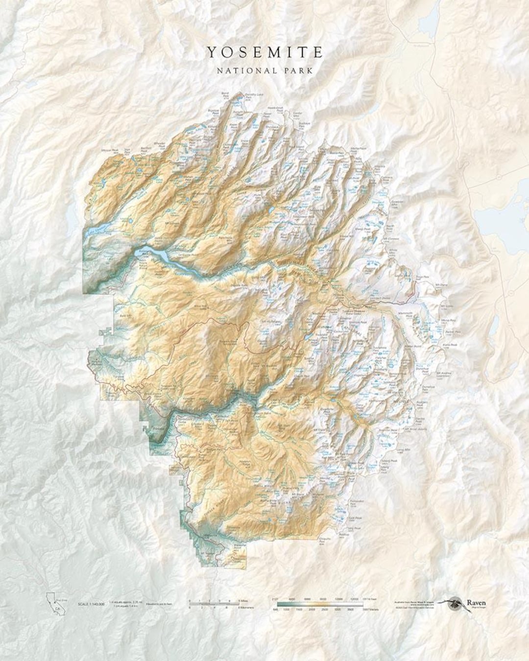 Yosemite National Park - Elevation Map - Etsy