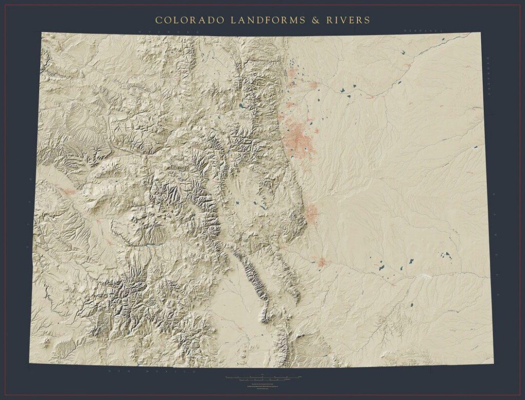 Colorado Landforms and Rivers Fine Art Print Map - Etsy