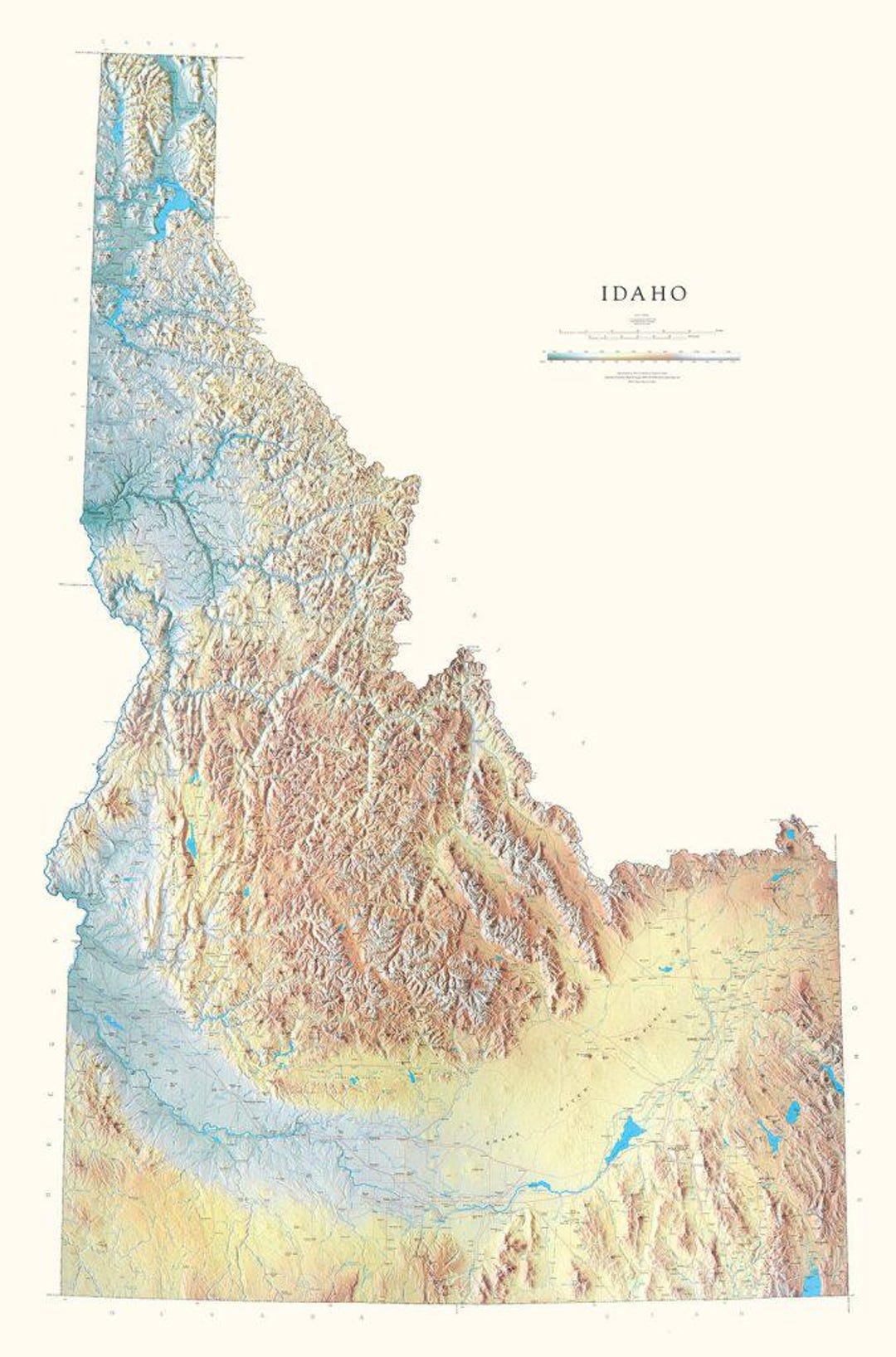Idaho Elevation Tints Fine Art Print Map - Etsy
