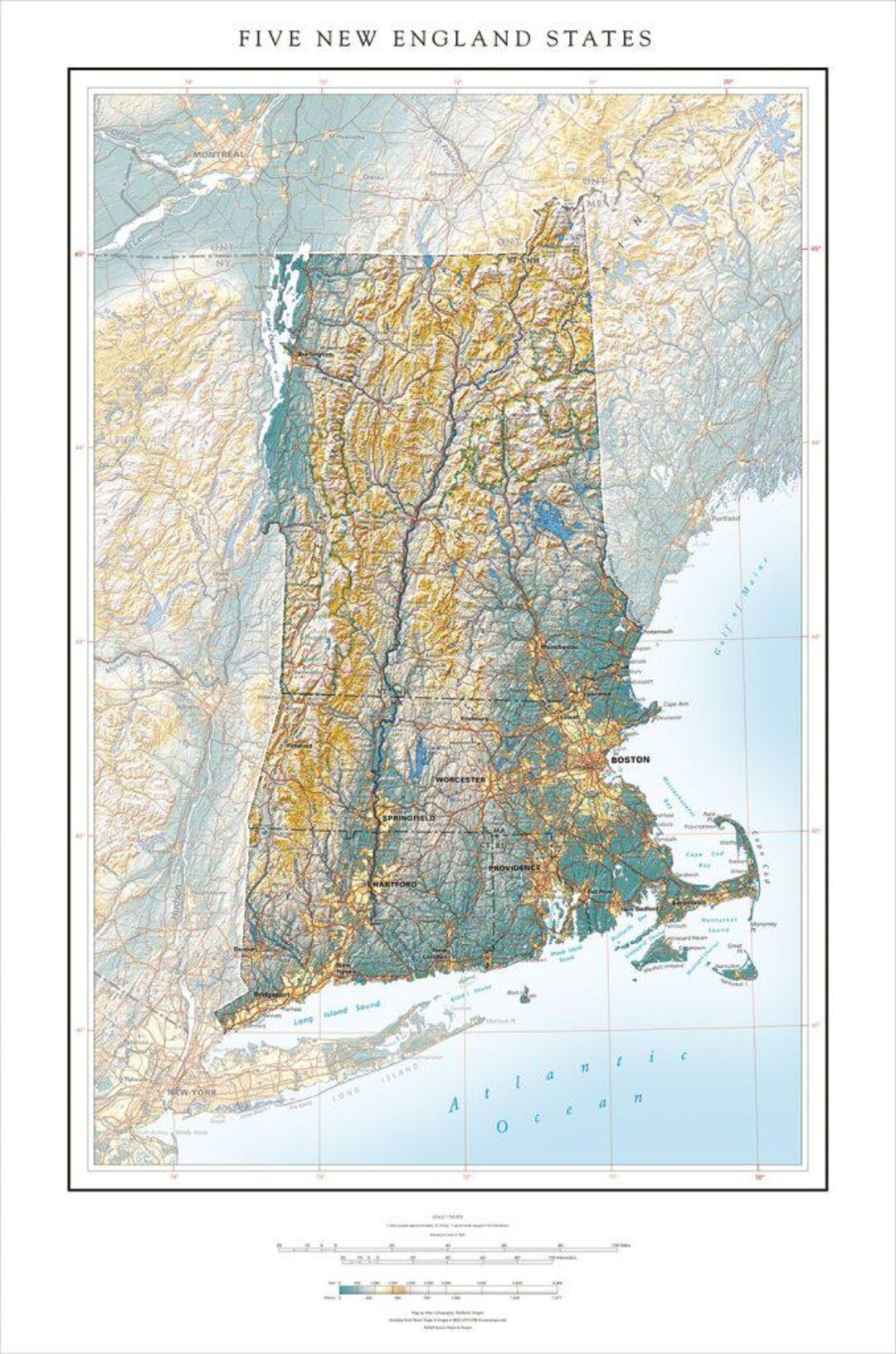 Five New England States in Context Fine Art Print Map - Etsy