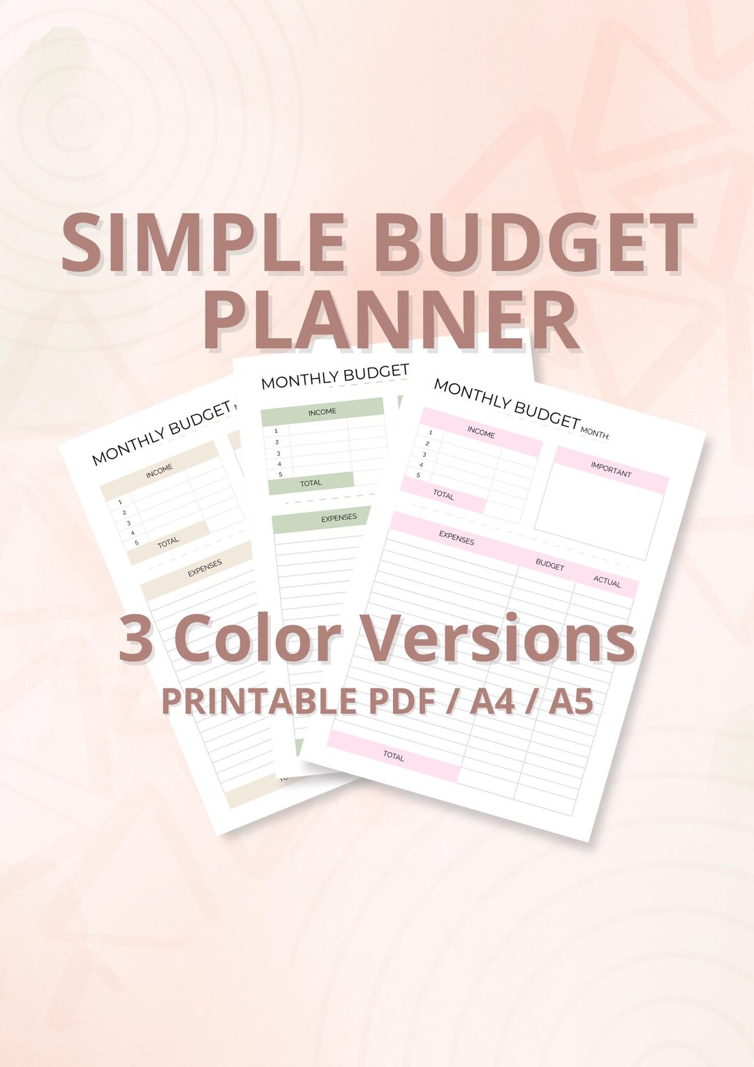 Home Budget Planner PDF – 3 Color Versions – Printable Finance ...