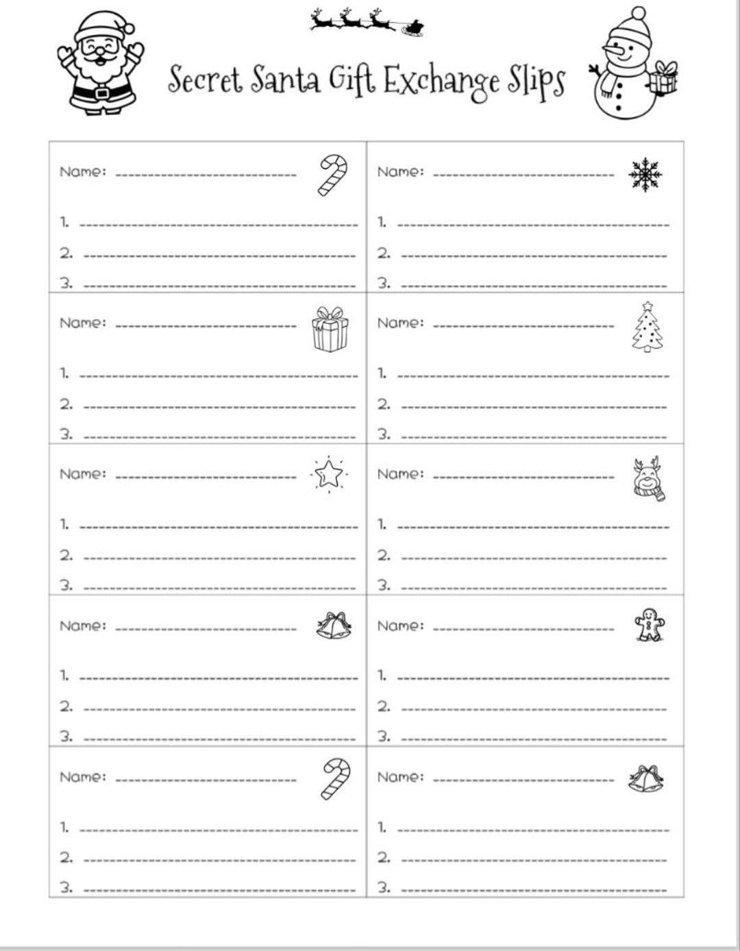 Secret Santa Gift Exchange Slips | Wish List PDF (instant Download) - Etsy