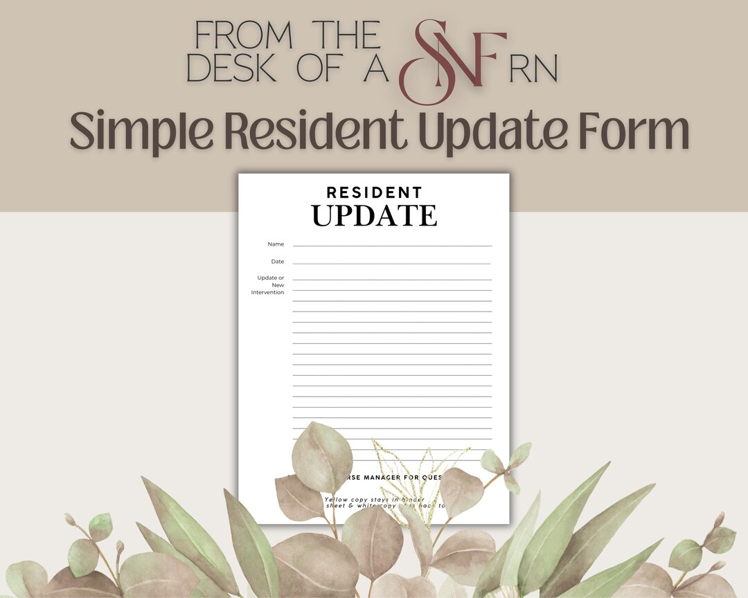 Resident Update Form | Long-term Care Nursing (digital Download) - Etsy
