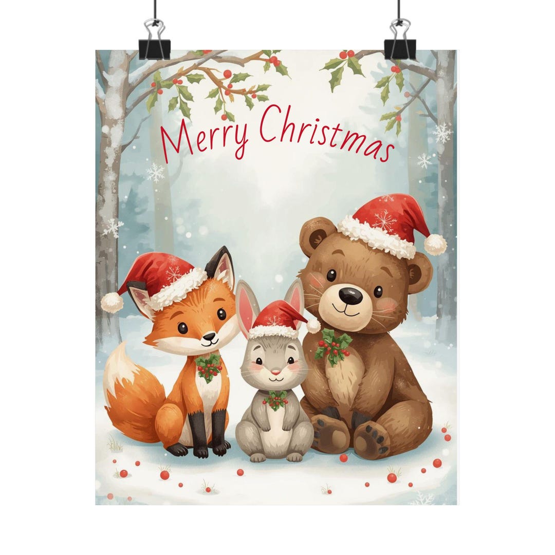 Adorable Winter Animal Posters, Holiday Decor, Cute Wall Art, Kids Room ...