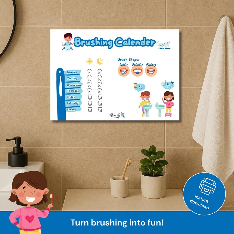Kids Tooth Brushing Chart | Printable Set | Reward Certificate | Fun ...