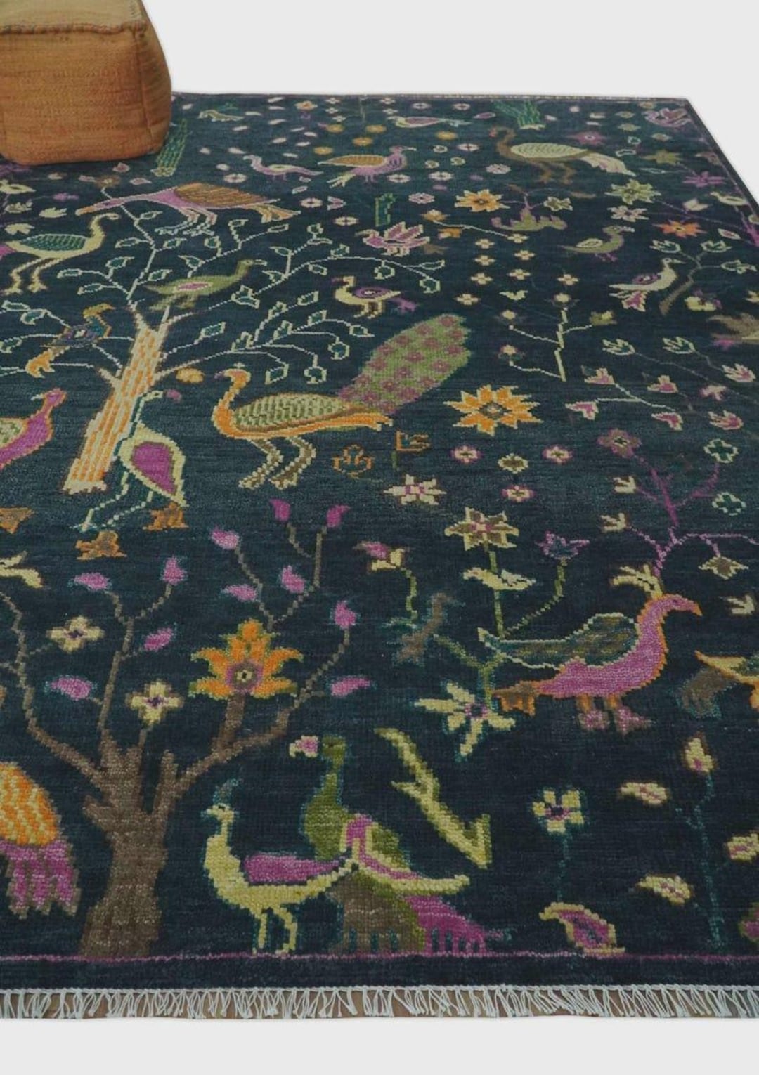 Peacock Bird Design Wool Carpet: Hand Knotted Oushak Wool Rug - Etsy
