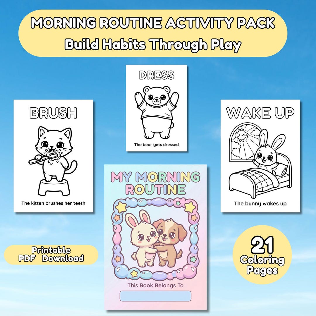 Toddler Morning Routine Coloring Book Printable Daily Habits Activity ...