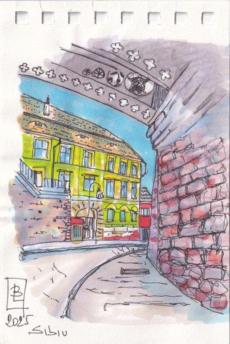 Romania Travel Sketches - Sibiu – Digital Art Set | Pencils on the Road ...