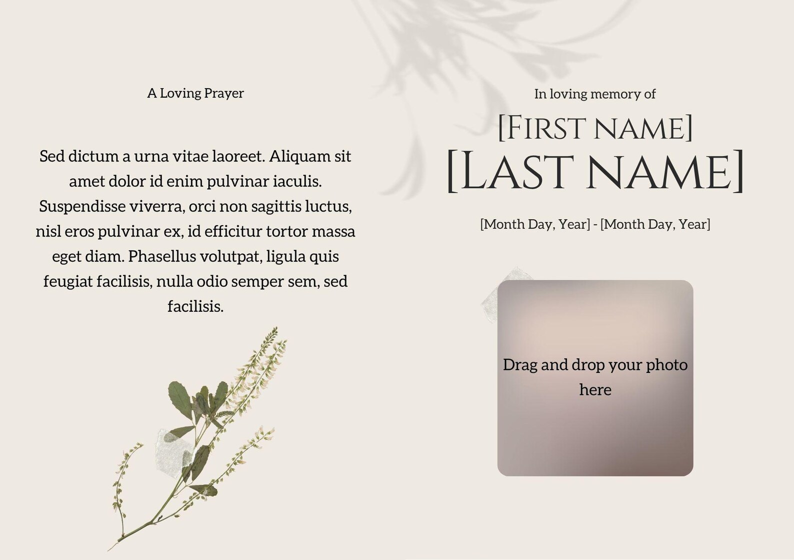 Editable Prayer Card Template | Memorial Bookmark | Celebration of Life ...
