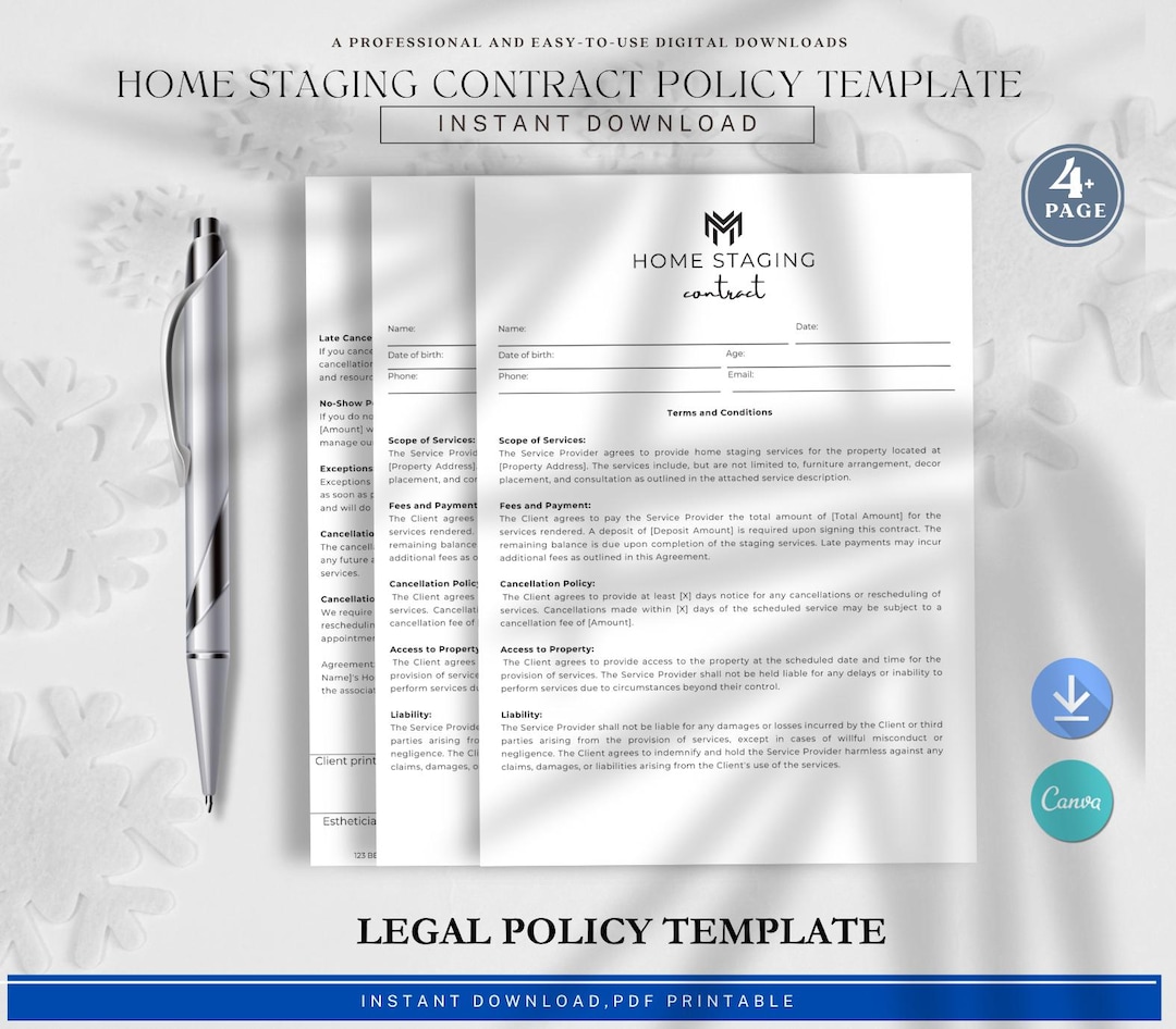 Home Staging Contract Template: Editable Legal Policy Form for ...