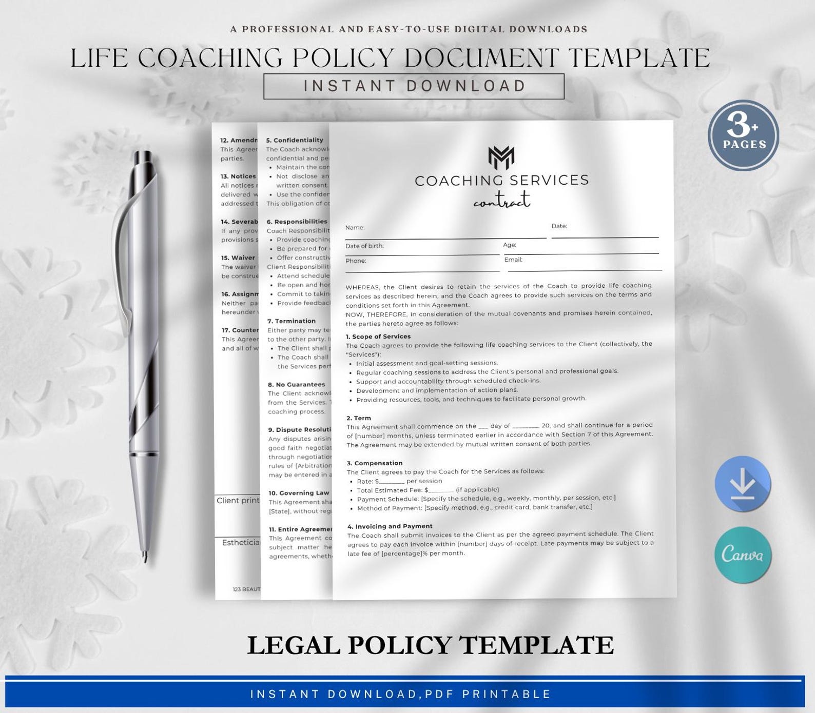 Life Coach Contract Template: Editable Coaching Services Agreement PDF ...
