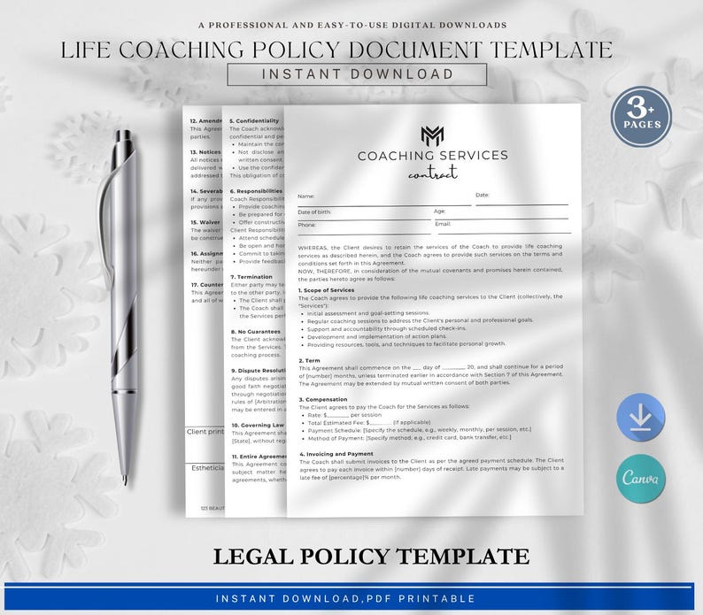 Life Coach Contract Template: Editable Coaching Services Agreement PDF ...