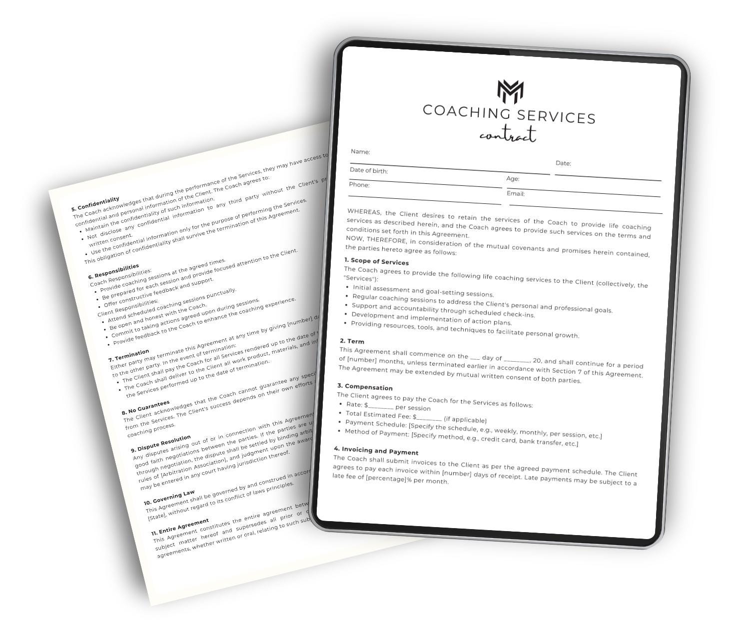 Life Coach Contract Template: Editable Coaching Services Agreement PDF ...