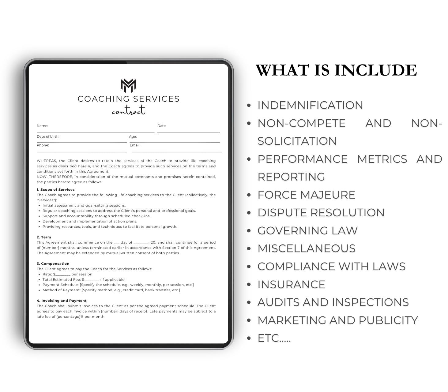Life Coach Contract Template: Editable Coaching Services Agreement PDF ...
