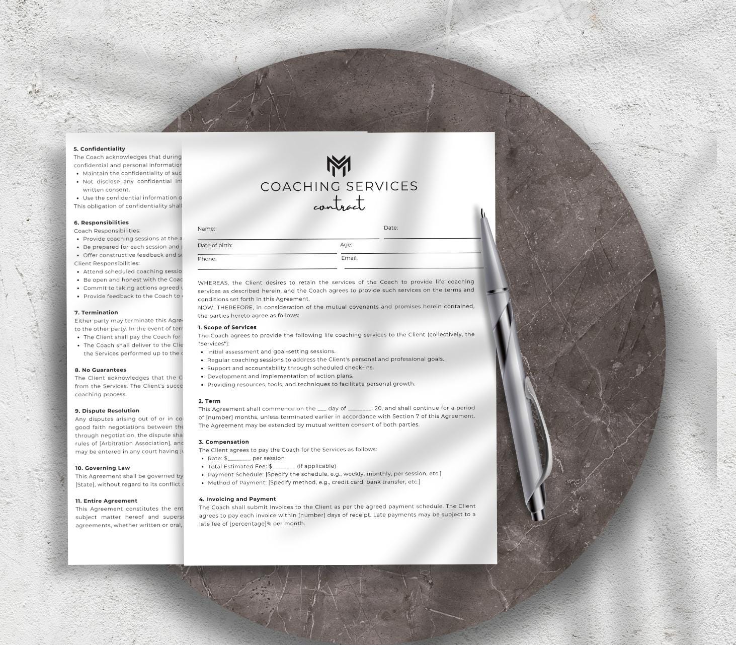 Life Coach Contract Template: Editable Coaching Services Agreement PDF ...