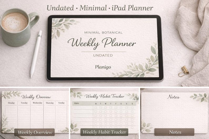 Minimal Botanical Weekly Planner Undated | Digital Planner for iPad ...
