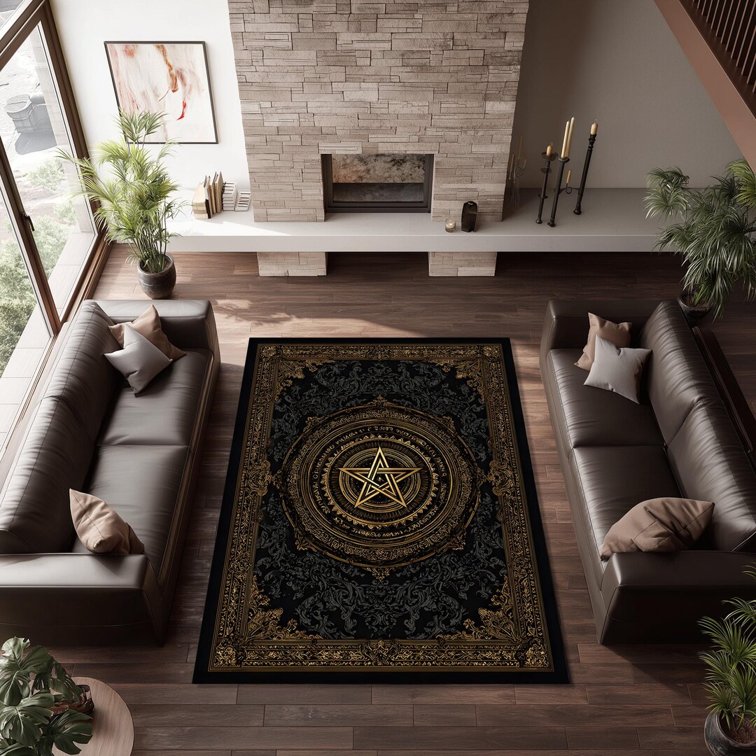 Occult Pentagram Rug, Gothic Black Gold Velvet Carpet - Etsy