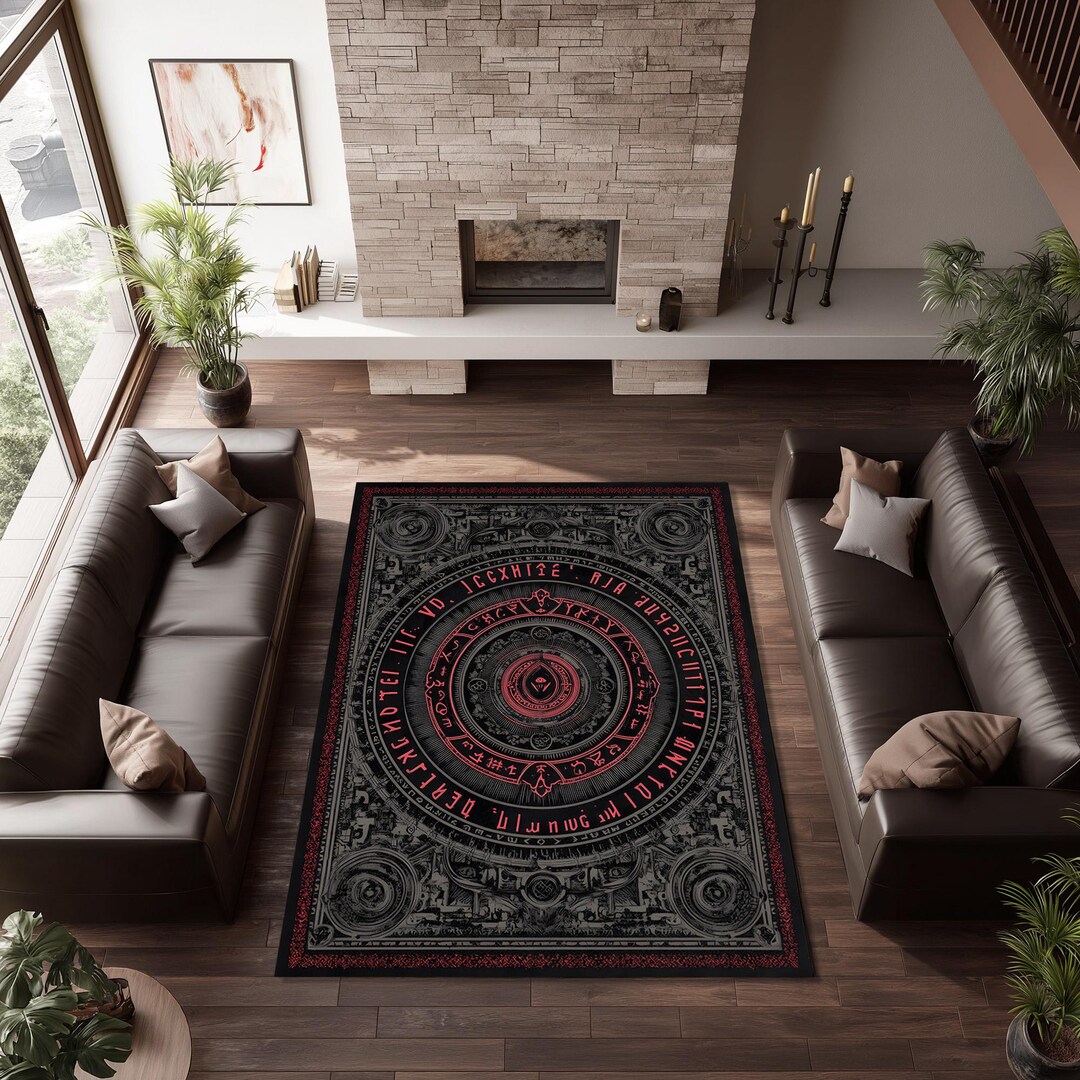 Occult Magic Circle Rug, Gothic Sigil Carpet, Dark Ritual Decor, Red ...