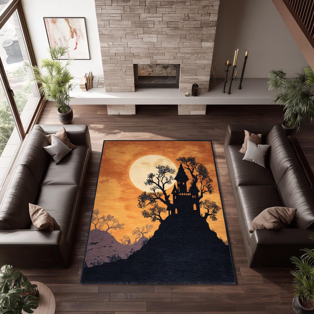 Haunted Castle Rug, Gothic Moonlight Carpet, Spooky Halloween Decor ...
