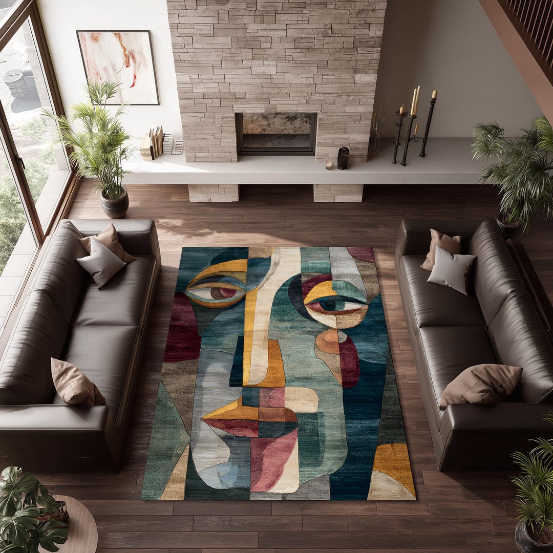 Abstract Face Rug, Modern Color Block Art, Expressionist Decor - Etsy