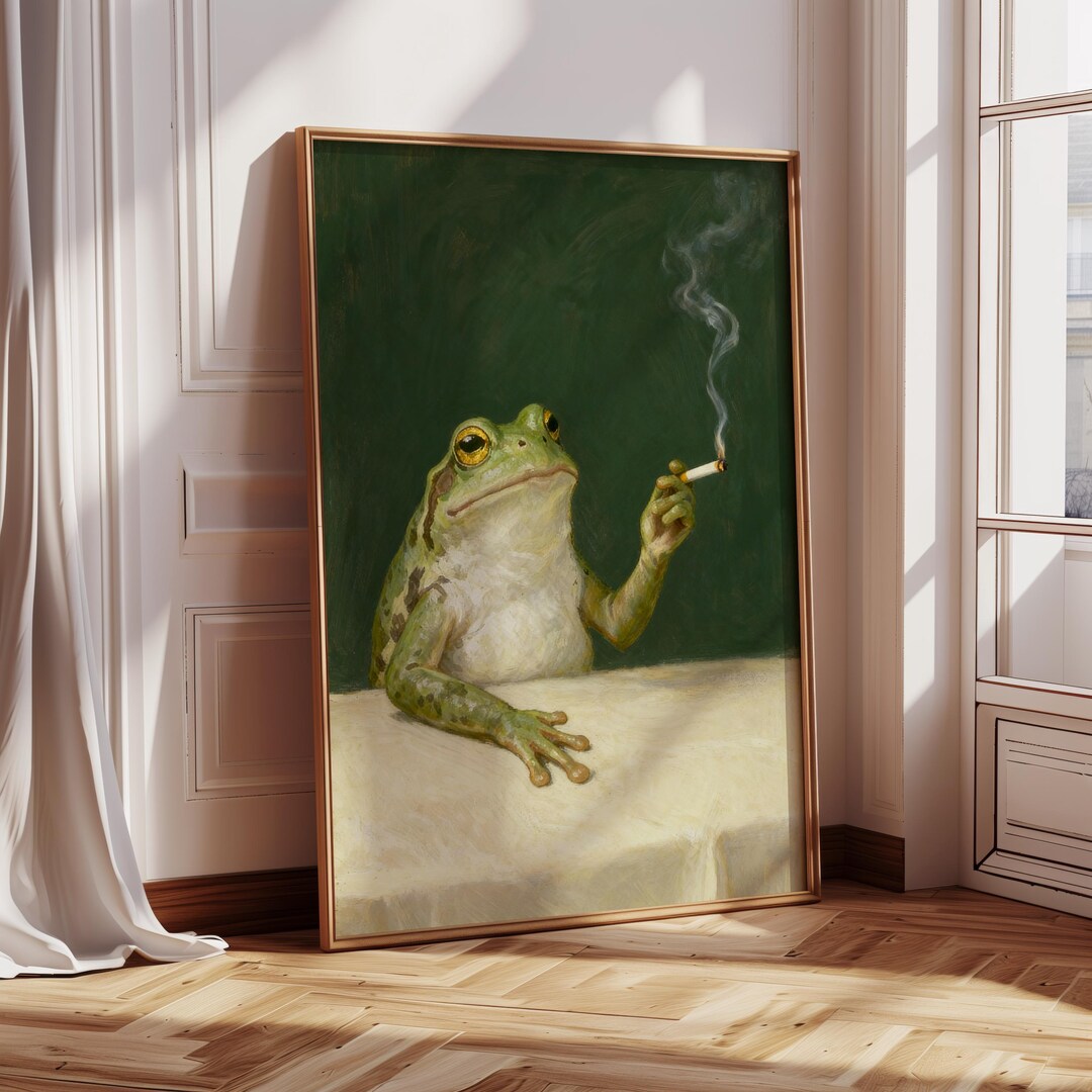 Moody Vintage Frog Red Wine Poster, Vintage Poster, Digital Print, Wall ...