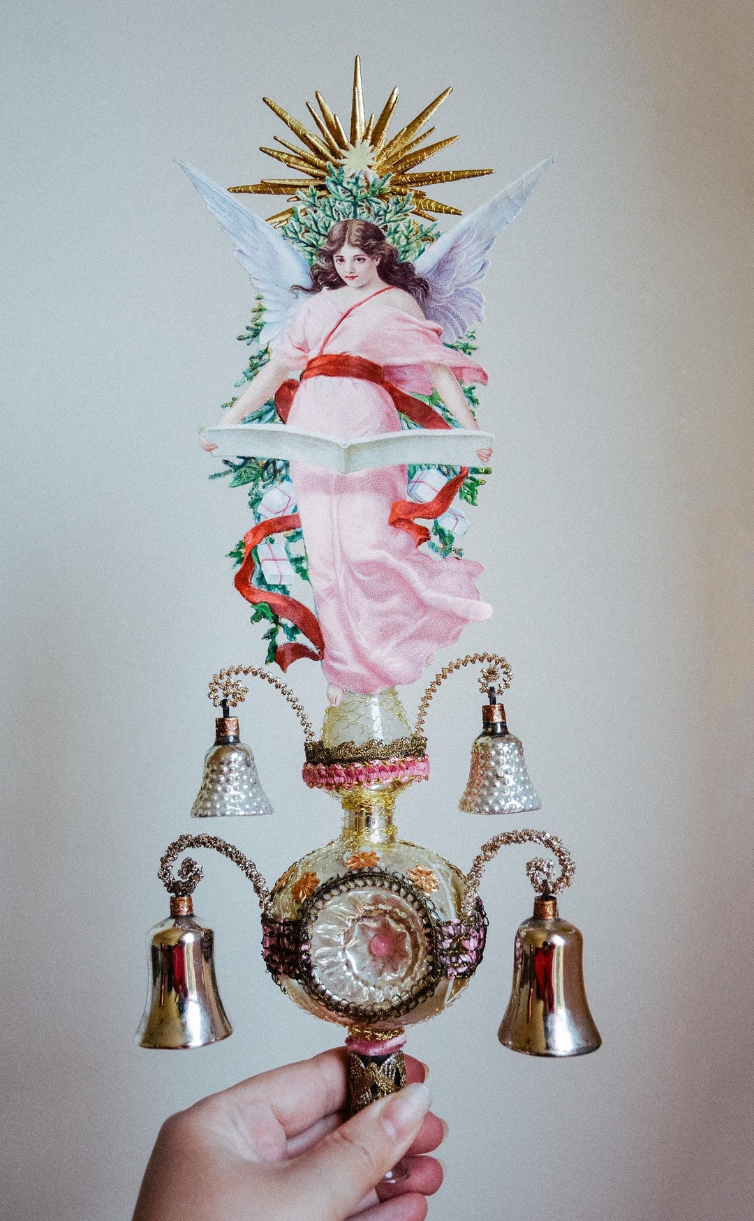 Victorian Christmas Tree Topper With Angel | Angels We Have Heard - Etsy