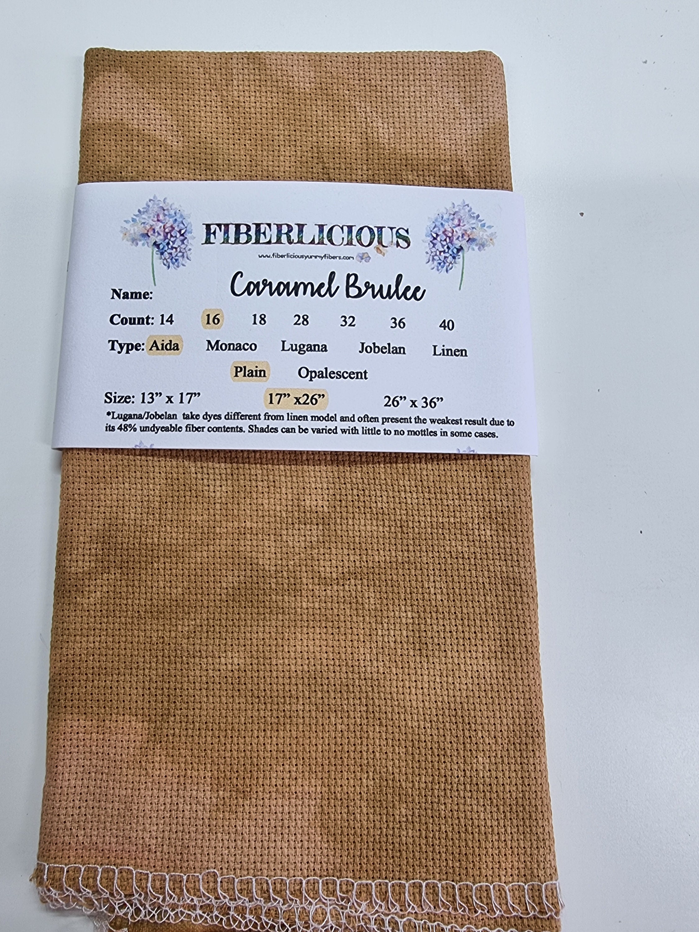 Fiberlicious Fabrics caramel Brulee Hand Dyed 16ct Zweigart Aida 17x26 ...