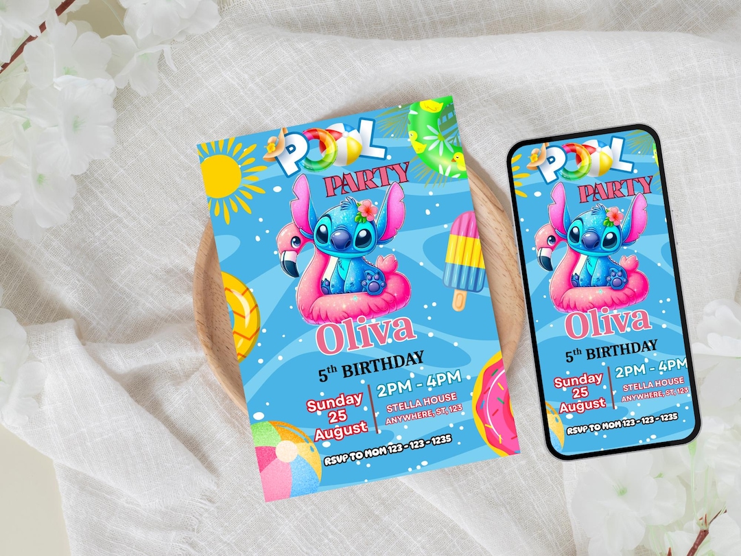 Stitch Pool Party Invitation, Editable Summer Birthday (canva Template ...