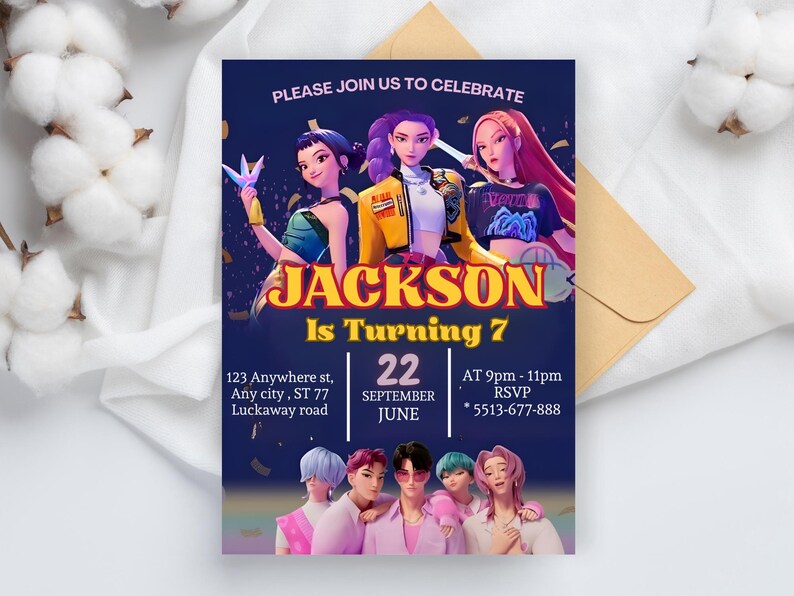 Editable Kpop Demon Hunters Birthday Invitation Party Themed Template ...