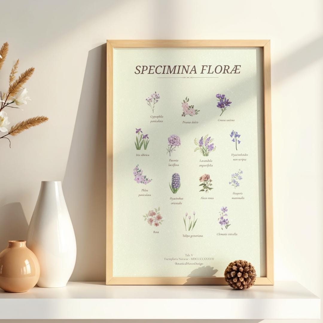Botanical Illustration of Flowering Plant Specimens With Latin Names ...