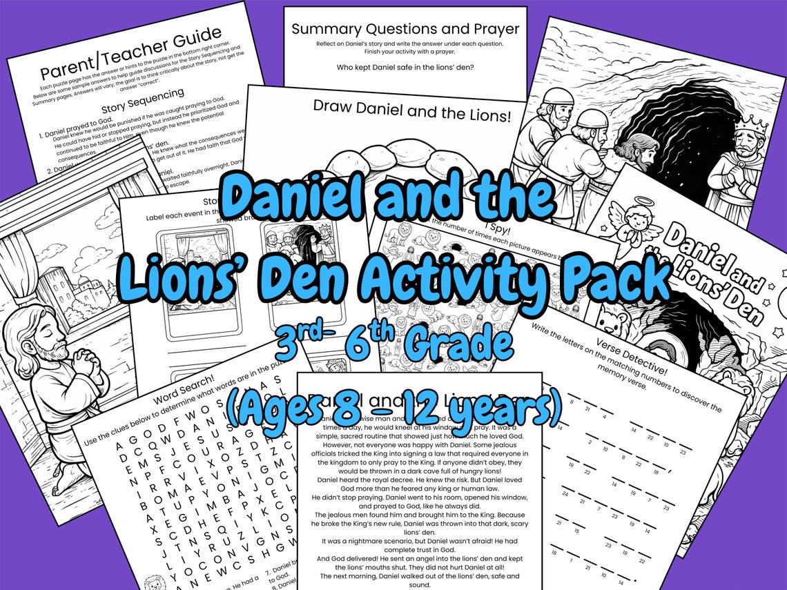 Daniel and the Lions' Den Activity Pack (3rd-6th Grade) | Bible Story ...