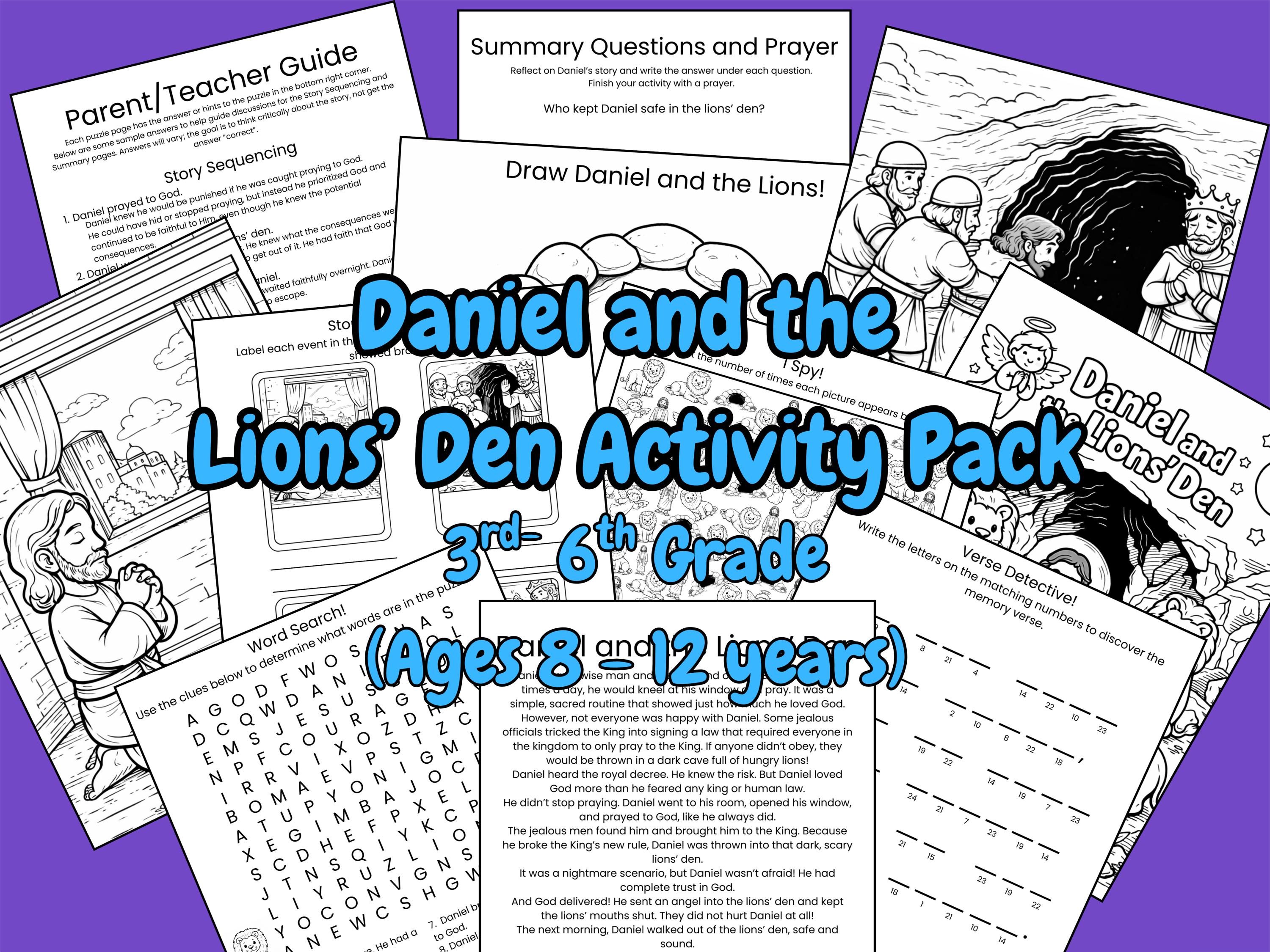 Daniel and the Lions' Den Activity Pack (3rd-6th Grade) | Bible Story ...