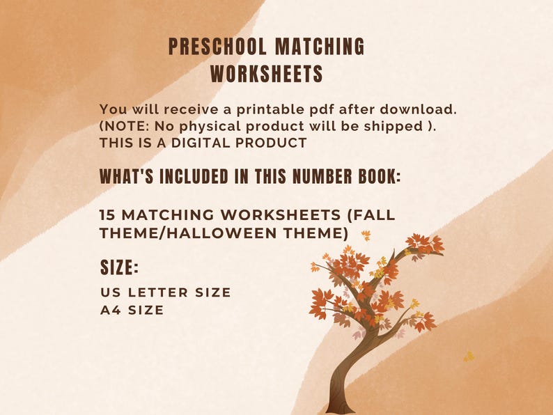 Fall & Halloween Themed Preschool Matching Worksheets, Kindergarten ...