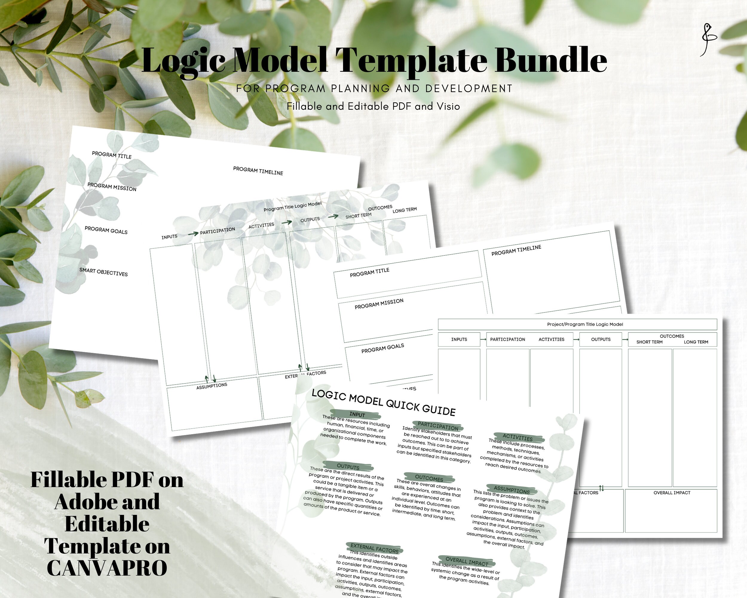 Logic Model Template fillable and Editable for Program Planning and ...