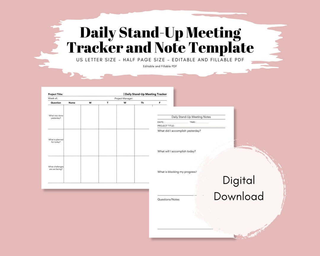 Daily Stand-up Meeting Tracker and Notes Template printable - Etsy