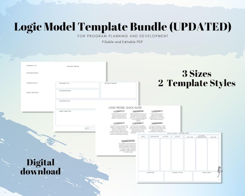 Logic Model Template UPDATED Bundle fillable and Editable for Planning ...