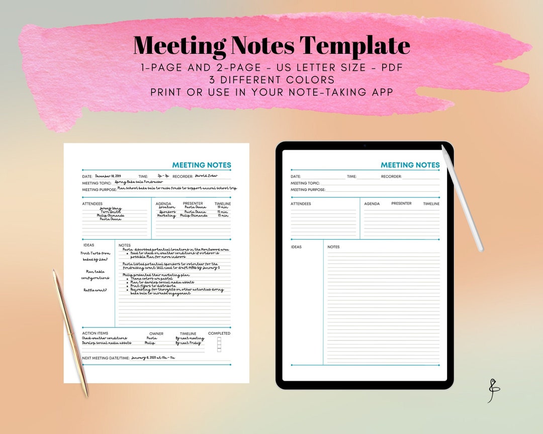 Meeting Notes Template, Office Notes, School Notes, Quick Meeting Notes ...