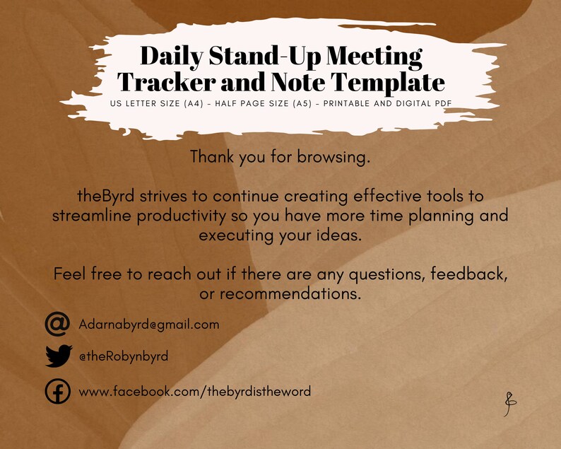 Daily Stand-up Meeting Tracker and Notes Template (printable and ...