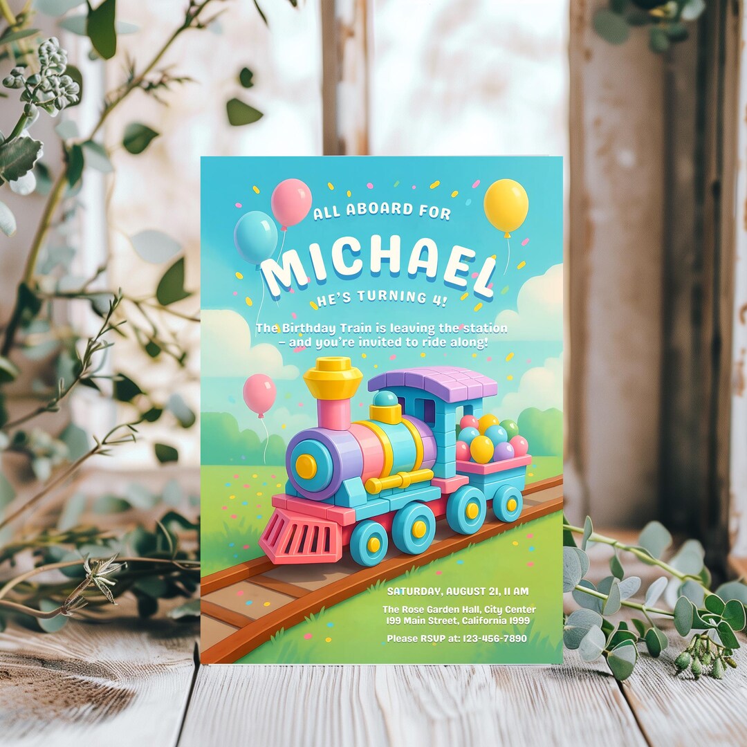 Editable Train Birthday Invitation | All Aboard Party Invite | Kids ...