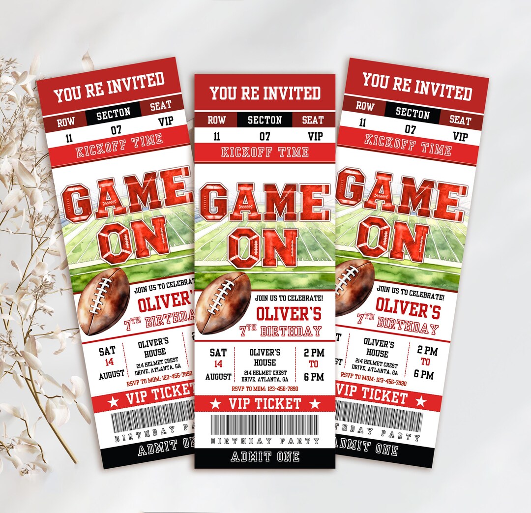 Editable Football Ticket Birthday Invitation, Game on VIP Admit One ...
