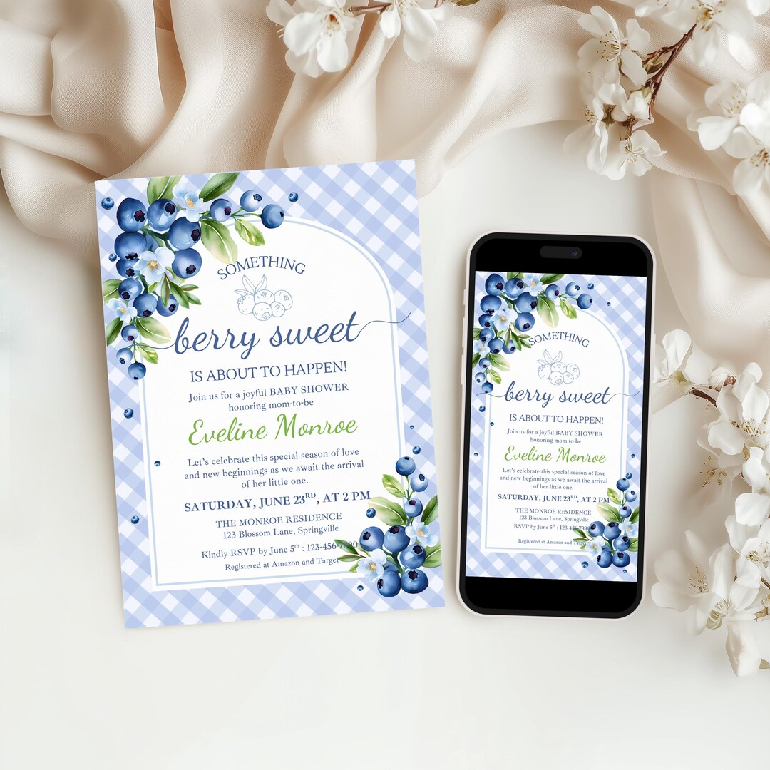 Berry Sweet Blueberry Invitation Template, Editable Canva Design ...