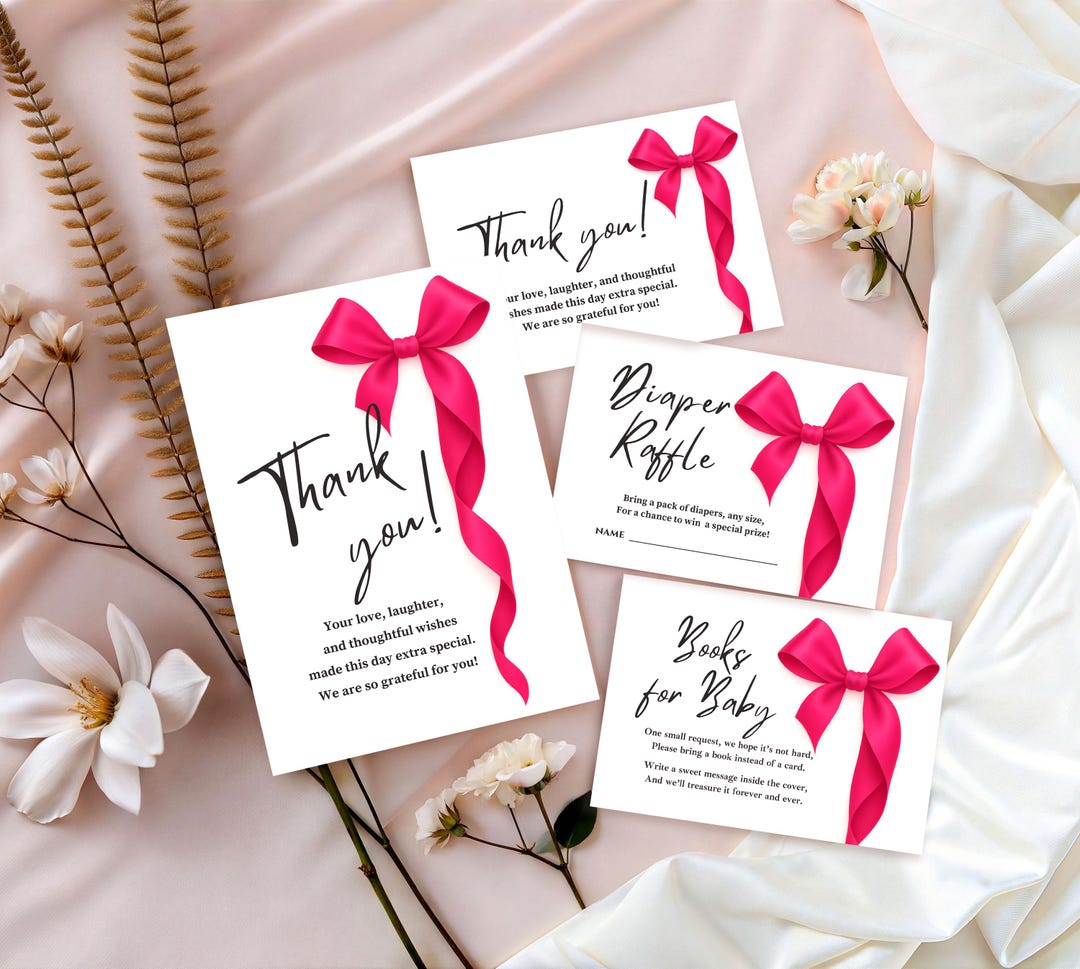 Editable Pink Bow Baby Shower Coordinates: Books for Baby, Thank You ...