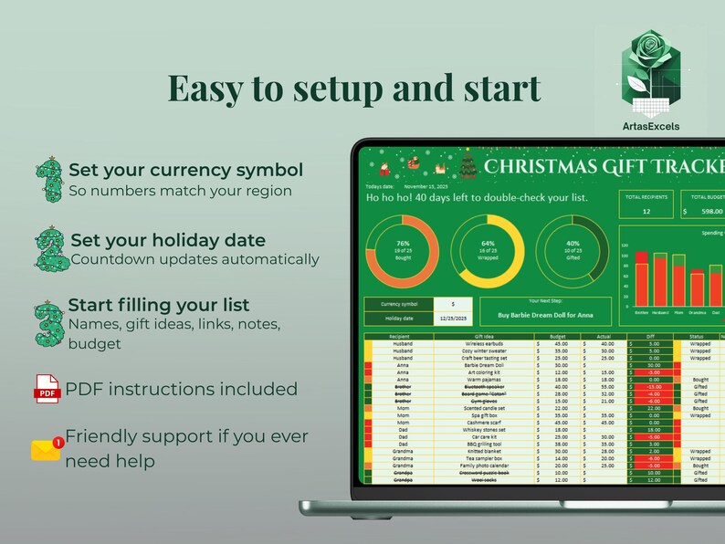 Christmas Gift Tracker Spreadsheet Excel Template – Excel & Google ...