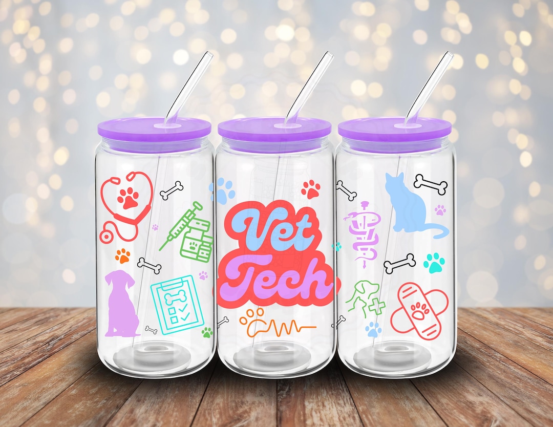Vet Tech UV DTF Cup Wrap | Colorful Vet Tech Cup Design | Animal Lover ...