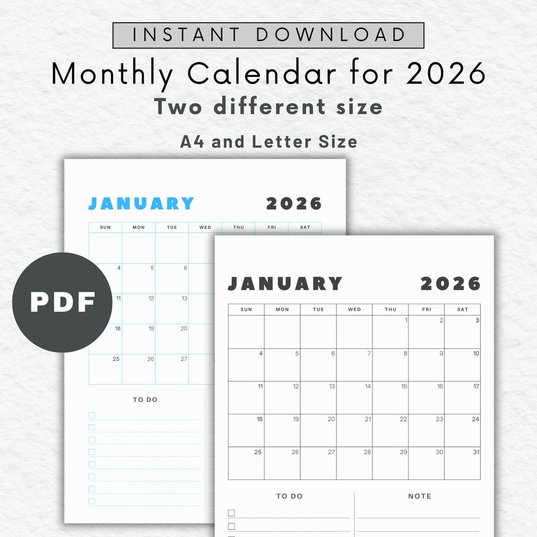 2026 Minimal Monthly Calendar Printable, A4 Letter Size (PDF) - Etsy UK