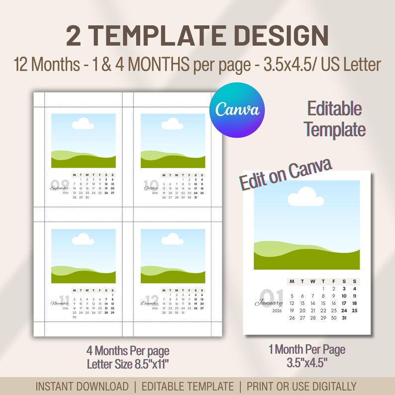 2026 Photo Calendar Template, Editable Canva Calendar, Family Picture ...